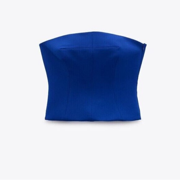 Zara | Tops | Zara Blue Straight Neck Bustier Cropped Top | Poshmark